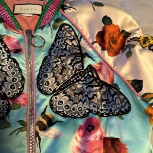 Gucci | Jackets & Coats | Gucci Pink Blue Butterfly Embroidered Silk ...